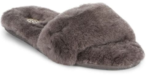 Ugg Fluff Shearling Slides In Grey Gray Lyst