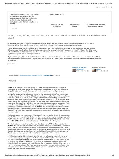 Communication Usart Uart Rs232 Usb Spi I2c Ttl Etc Pdf Digital Electronics