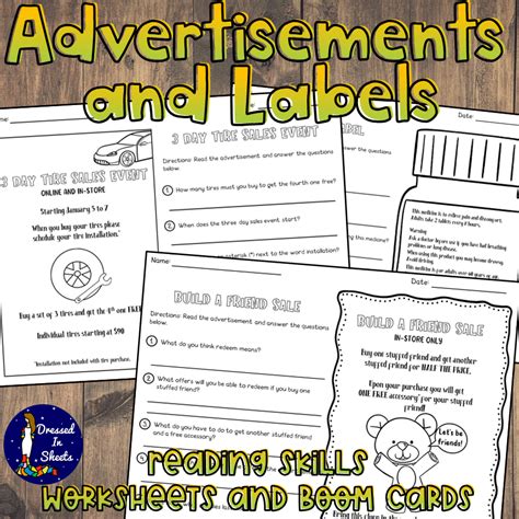 Reading Skills Advertisements And Labels Worksheets And Boom Cards