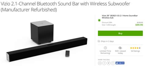 Get This Vizio Ch Bluetooth Sound Bar W Wireless Subwoofer Refurb For Shipped Orig