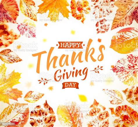 추수 감사절 포스터 디자인입니다 가 인사말 카드입니다 다채로운가 행복 한 추수 감사절을 글자와 수채화에 그려진 나뭇잎 추수감사절에 대한 스톡 벡터 아트 및 기타 이미지