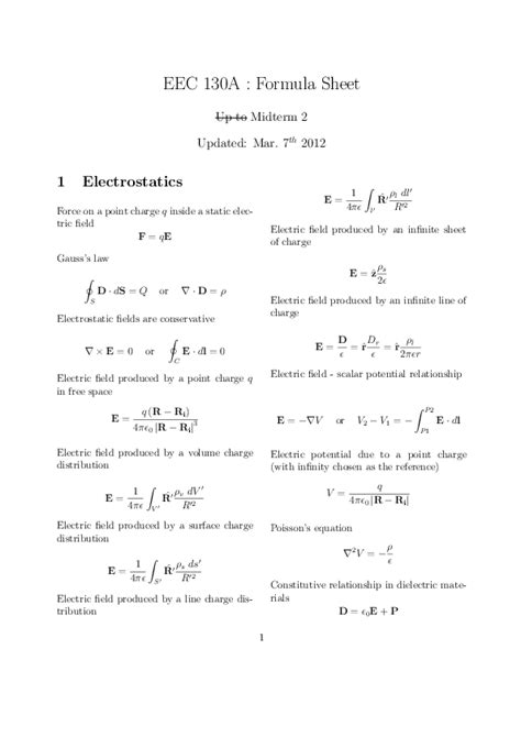 Pdf Electrostatics And Magnetostatics Cheat Sheet Formulas Sanzhar