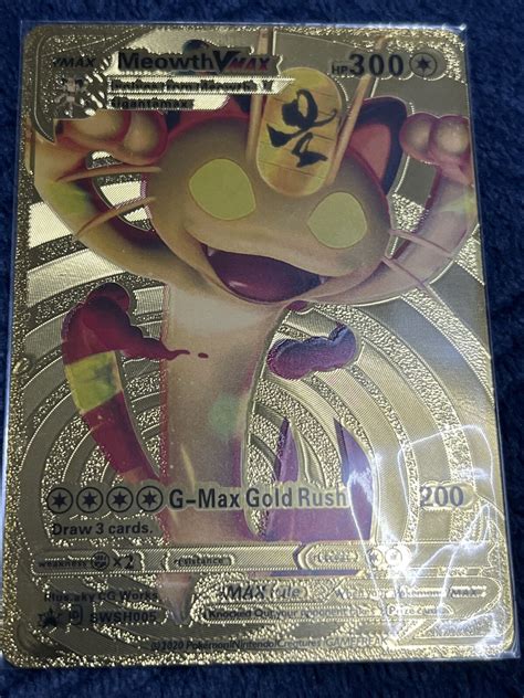 Pokemon Meowth Vmax Gold Foil Card Hp Values Mavin