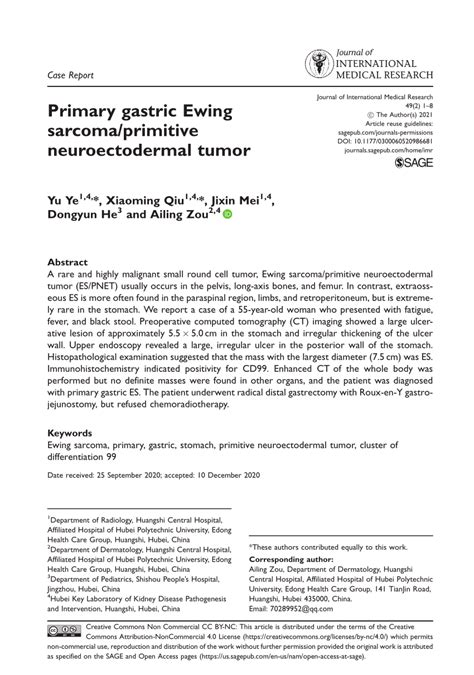 Pdf Primary Gastric Ewing Sarcoma Primitive Neuroectodermal Tumor