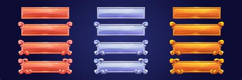 중세 게임 메뉴 프레임 Ui 요소 버튼 무료 벡터