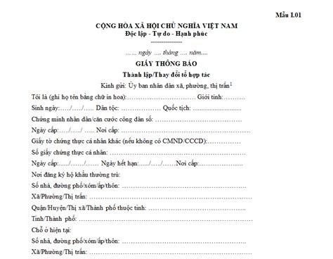 Mẫu thông báo về việc thành lập tổ hợp tác mới nhất Tổ hợp tác sau khi