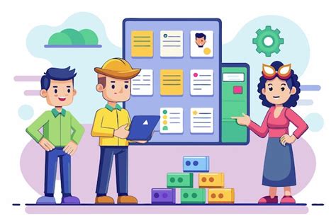 A Team Uses The Kanban Method In A Modern Workspace With A Digital Board And Colorful Task