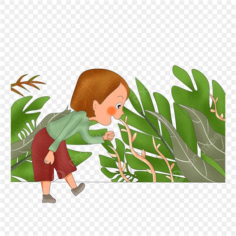 어린이 어린 아이 그림 일러스트 꽃 숲 웃고있는 아이 손으로 그린 그림 Png 일러스트 및 Psd 이미지 무료 다운로드
