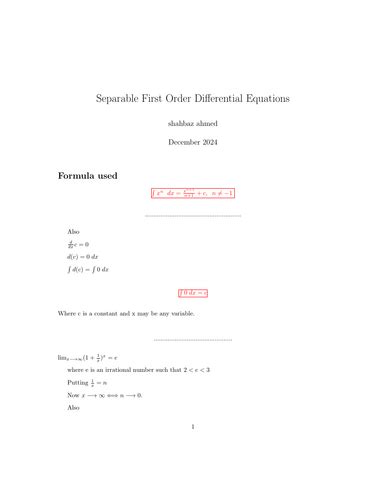 Separable First Order Differential Equations Teaching Resources