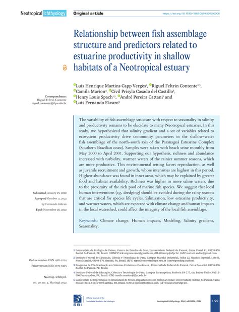 Pdf Relationship Between Fish Assemblage Structure And Predictors