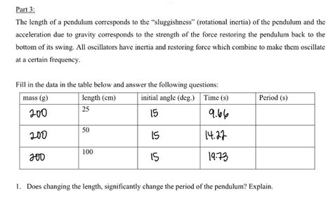 Solved Part 3 The Length Of A Pendulum Corresponds To The