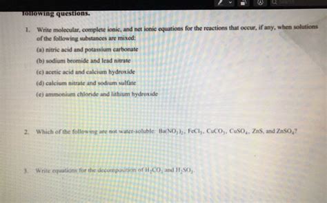 Solved Toowing Questions 1 Write Molecular Complete