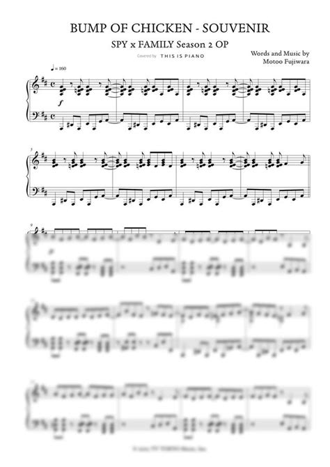 악보 스파이패밀리 Ost Souvenir 2쿨 Op By This Is Piano