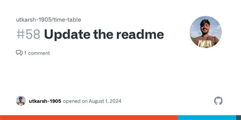 Update The Readme · Issue 58 · Utkarsh 1905time Table · Github