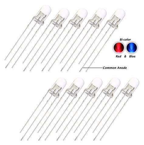 X Mm LED Bi Colour Red Blue Clear Common Anode All Top Notch