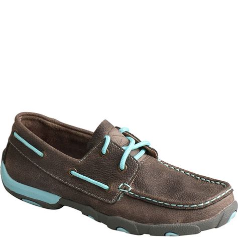 Twisted X Womens Boat Shoe Driving Moc Greylight Blue Elliottsboots