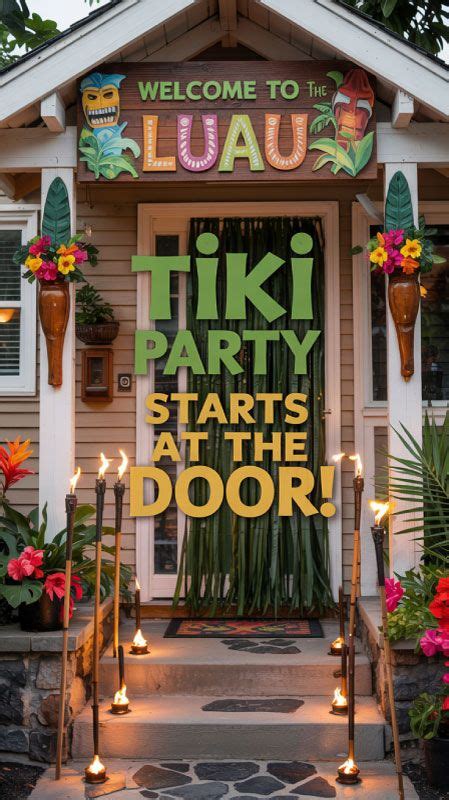 Tiki Welcome Sign And Torches Diy Luau Decor Tiki Bar Theme Party