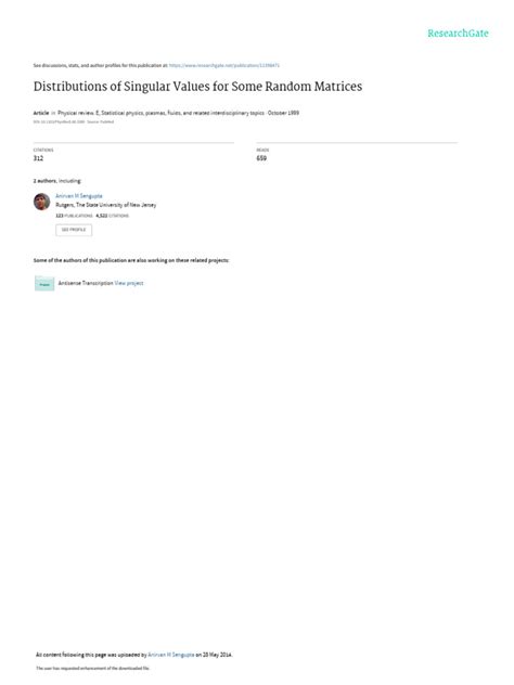 Distribution Of Singular Values For Random Matrices Pdf Principal