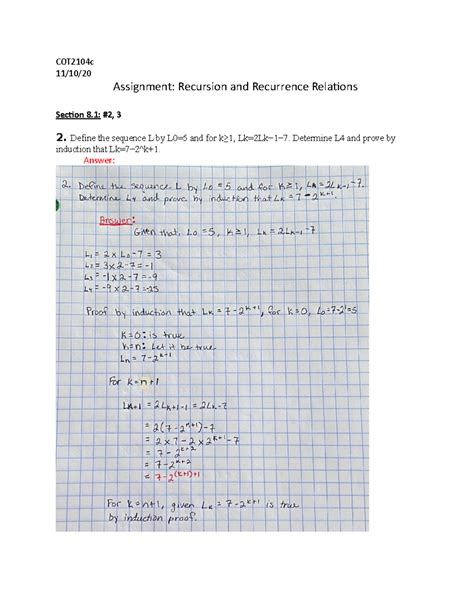 Recursionand Recurrence Relations Cot2104c1110 Assignment Recursion And Recurrence