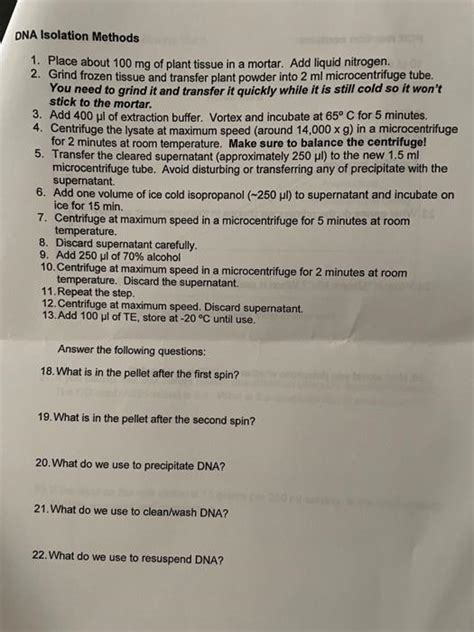 Solved Dna Isolation Methods 1 Place About 100mg Of Plant