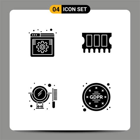 Set Of 4 Vector Solid Glyphs On Grid For Internet Comb Settings Memory Set Editable Vector