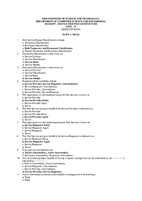 soa unit 2 mcq bank srm institute of science and technology