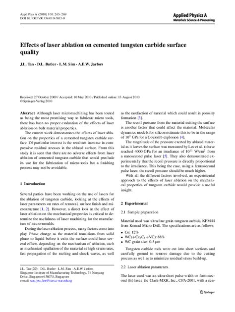 Pdf Effects Of Laser Ablation On Cemented Tungsten Carbide Surface Quality