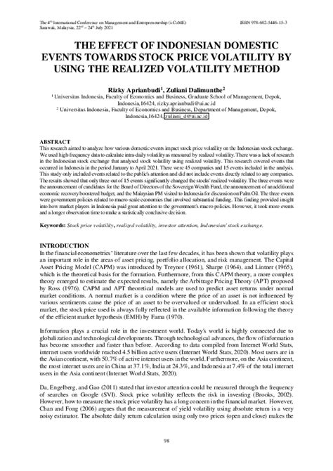 Pdf The Effect Of Indonesian Domestic Events Towards Stock Price Volatility By Using The