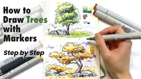 How To Draw Trees With Pen And Markers Tutorial YouTube