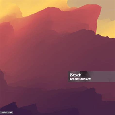 산 풍경입니다 산악 한 지형 산 디자인입니다 산 배경의의 벡터 실루엣 일몰입니다 배너 전단지 책 표지 포스터 웹 배너에 사용할 수 있습니다 0명에 대한 스톡 벡터 아트 및