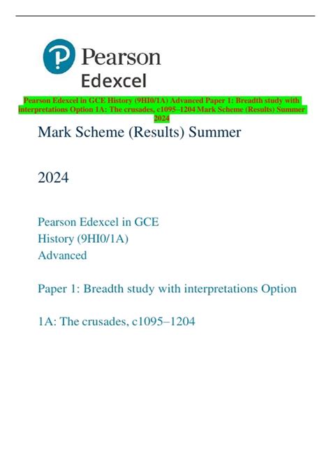 Pearson Edexcel In GCE History HI A Advanced Paper Breadth Study With Interpretations