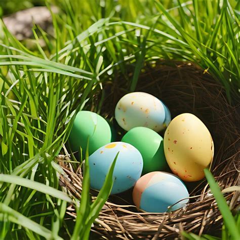 Premium Photo Easter Eggs In A Nest With Grass And Grass