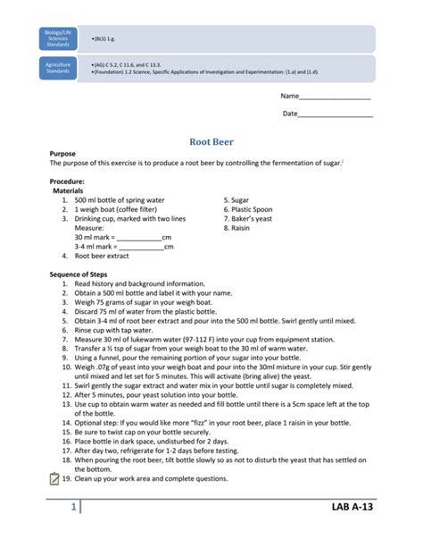 Root Beer Fermentation Lab Biology And Agriculture