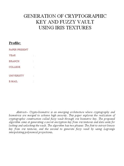 Generation Of Cryptographic Key And Fuzzy Vault Pdf Key Cryptography Cryptography
