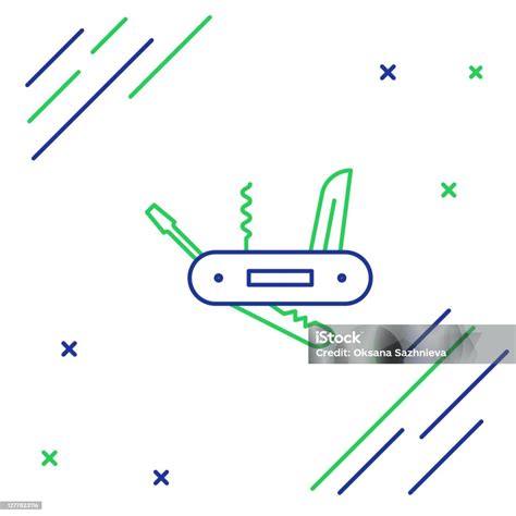 흰색 배경에 고립 된 라인 스위스 군용 칼 아이콘 다목적 펜나이프 다기능 도구 다채로운 개요 개념 벡터 가위에 대한 스톡 벡터 아트 및 기타 이미지 Istock