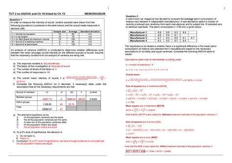 Tut 2 On Ch 13 Anova And Ch 18 Linked To Ch 13 Memo 1 Tut 2 On Anova And Ch 18 Linked To