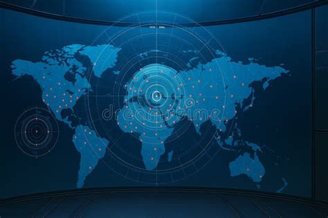 Global Surveillance Network Displaying World Map With Data Points For Security Monitoring Stock