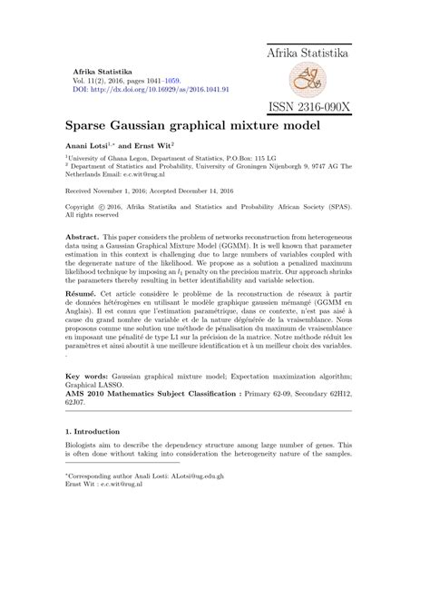 Pdf Sparse Gaussian Graphical Mixture Model