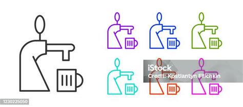 흰색 배경에 고립 된 유리 아이콘이있는 검은 선 맥주 탭 다채로운 아이콘을 설정합니다 벡터 일러스트레이션 0명에 대한 스톡 벡터 아트 및 기타 이미지 Istock