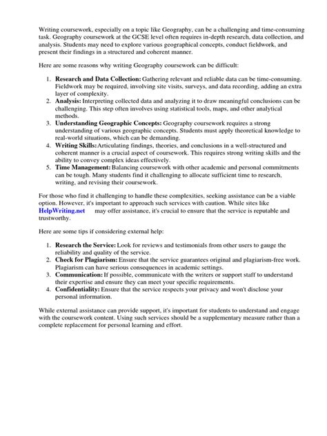 Geography Coursework Examples Gcse Pdf Field Research Theory