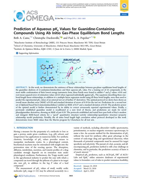 Pdf Prediction Of Aqueous P K A Values For Guanidine Containing Compounds Using Ab Initio Gas