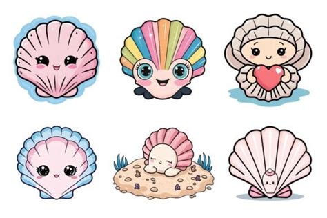Cute Kawaii Sea Shell Clipart Graphic By Doodle Bloom Designs