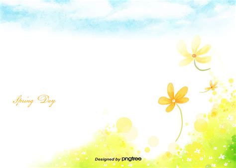 노란색 자유형 스타일로 춤추는 꽃의 봄 삽화 배경 손으로 그린 흰 구름 하얀 배경 일러스트 및 사진 무료 다운로드 Pngtree