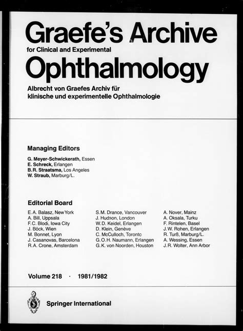 Graefes Archive For Clinical And Experimental Ophthalmology 1982 Vol