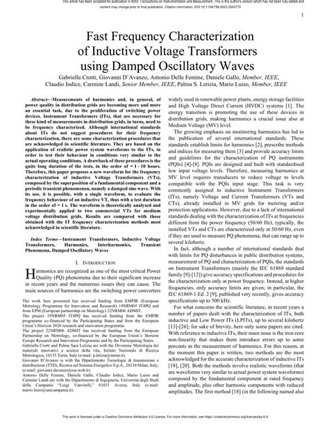 Pdf Fast Frequency Characterization Of Inductive Voltage Transformers Using Damped Oscillatory