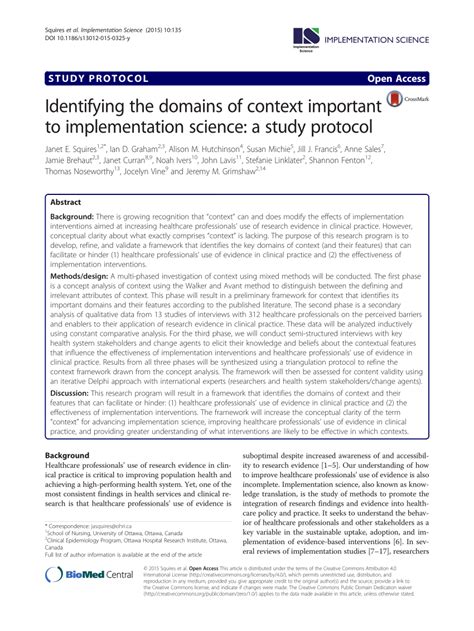 Pdf Identifying The Domains Of Context Important To Implementation