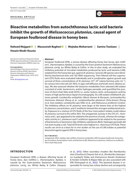 Pdf Bioactive Metabolites From Autochthonous Lactic Acid Bacteria Inhibit The Growth Of
