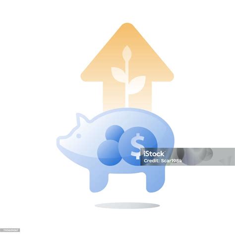 동전의 전체 유리 돼지 저금통 장기 투자 전략 성장과 식물 줄기의 화살표 가치 증가 연금 저축 개념에 대한 스톡 벡터 아트 및 기타 이미지 Istock