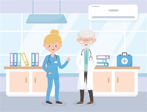 Antiguo Médico Y Enfermera Mujer Sala De Consulta Personal Médico Practicante Personaje De