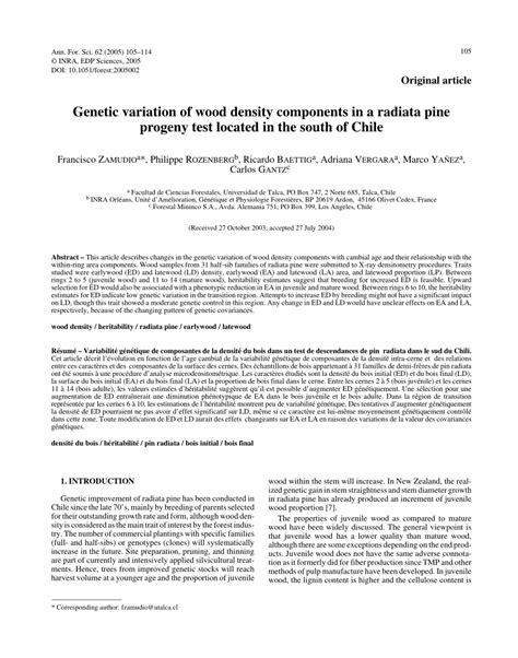 Pdf Genetic Variation Of Wood Density Components In A Radiata Pine